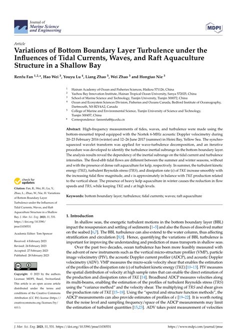 Pdf Variations Of Bottom Boundary Layer Turbulence Under The Influences Of Tidal Currents