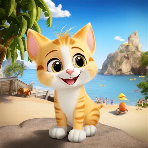 illustration pixar of a cat exploring stock illustration