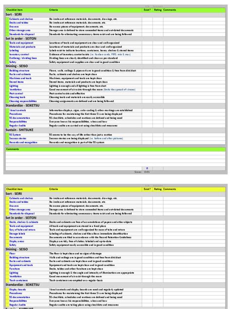 5s Checklist Template Excel