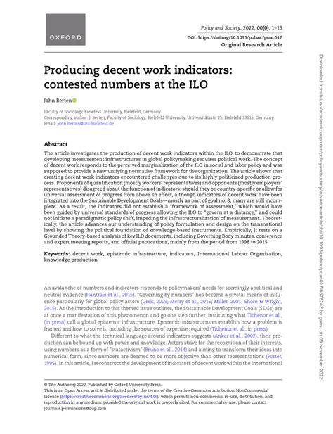 PDF Producing Decent Work Indicators Contested Numbers At The ILO