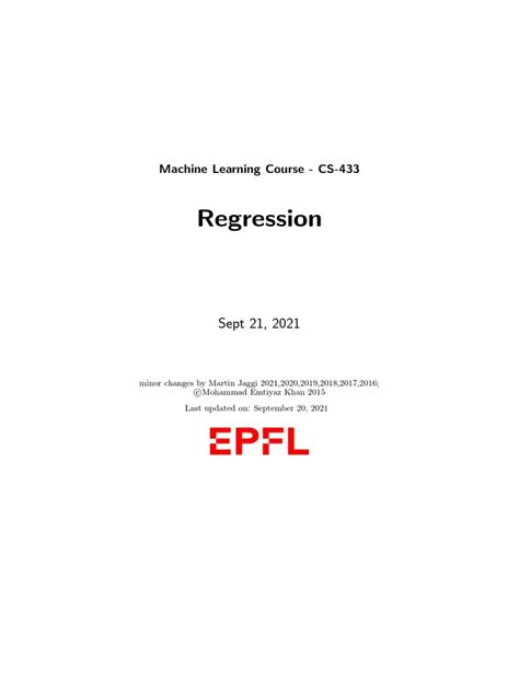 Regression Machine Learning Course Cs 433 Pdf Dependent And