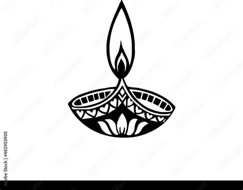 Diya Vector Art For Event Decoration Black And White Stock Vector