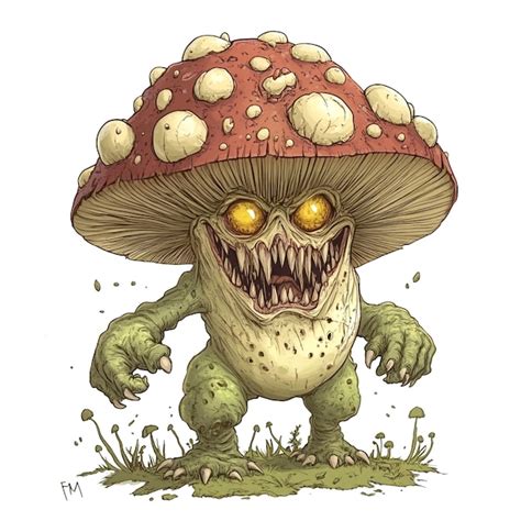 Illustration Of Creepy Mushroom Halloween Monster Character Premium