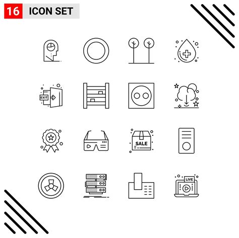 Set Of 16 Modern Ui Icons Symbols Signs For Logout Door Leaves Medical