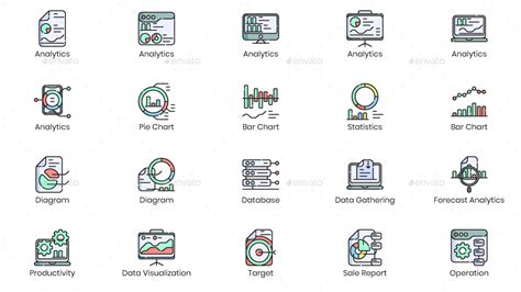 Business Analytics Flat Outline Icons Icons Graphicriver