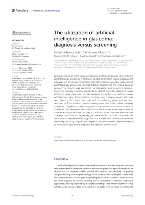 The Utilization Of Artificial Intelligence In Glaucoma Diagnosis Versus Screening