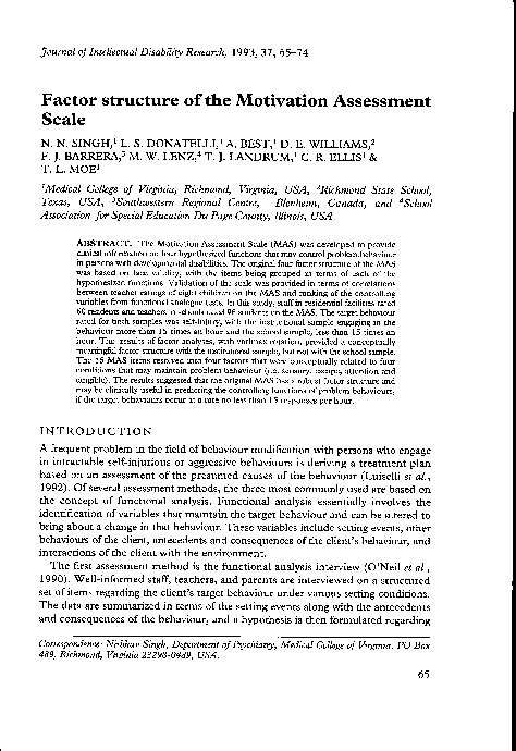 Pdf Factor Structure Of The Motivation Assessment Scale