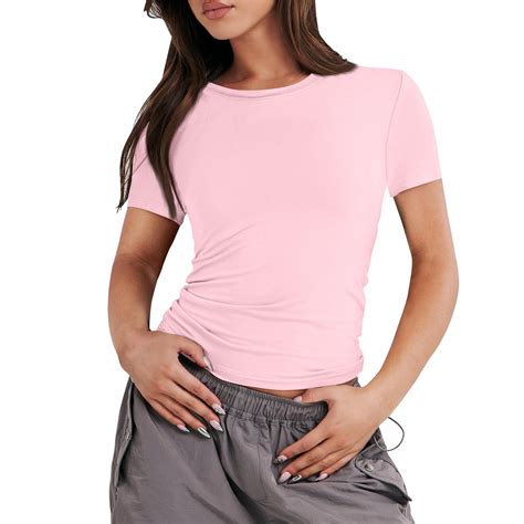 Ydkzymd Crop Tops For Women Crew Neck Y2k Slim Fitted Tight Shirt Teen