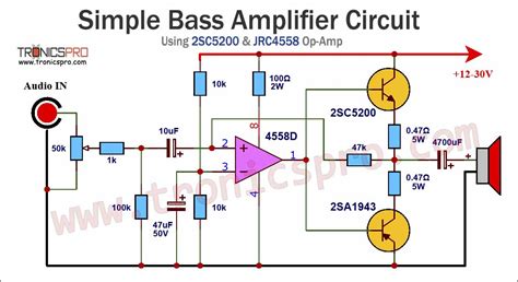 Simple Bass Amplifier Circuit Using 2sc5200 And Jrc4558
