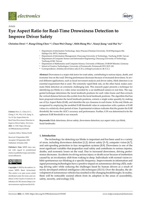 Pdf Eye Aspect Ratio For Real Time Drowsiness Detection To Improve Driver Safety