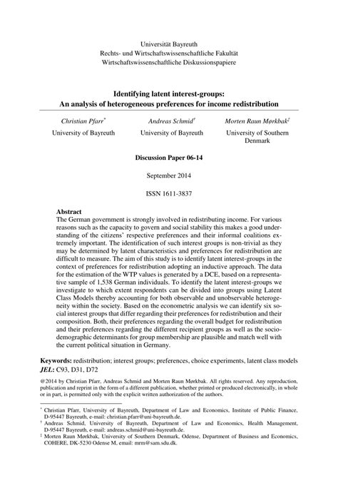 Pdf Identifying Latent Interest Groups An Analysis Of Heterogeneous Preferences For Income