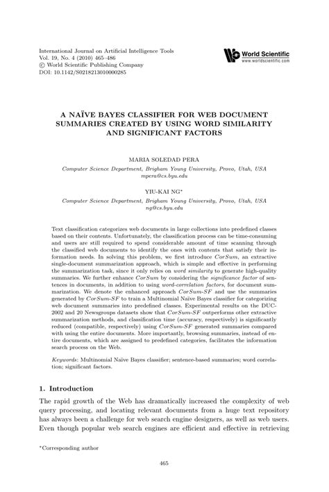 pdf a naïve bayes classifier for web document summaries created by