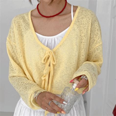 시스루 골지 리본 볼레로 가디건