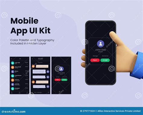 mobile app ui kit including as call details message and incoming calls