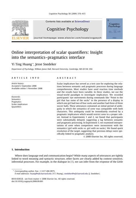 Pdf Online Interpretation Of Scalar Quantifiers Insight Into The