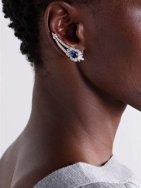 18 Karat White Gold Sapphire And Diamond Earrings Yeprem Pour Femme