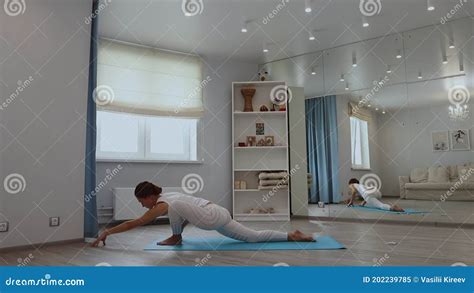 Barefoot Woman Practicing Yoga On Floor Stock Video Video Of Training