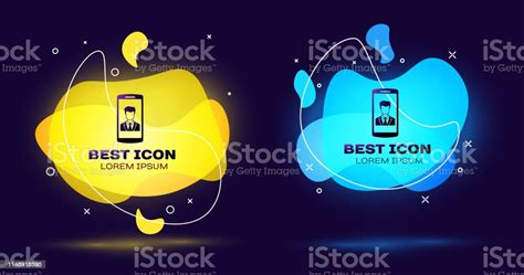 고립 된 화면 아이콘에 연락처와 검은 스마트 폰 수신 전화 전화 화면에 인간 연락처를 호출 합니다 액체 색상 추상적인 기하학적 모양의 집합입니다 벡터 일러스트 개념에 대한