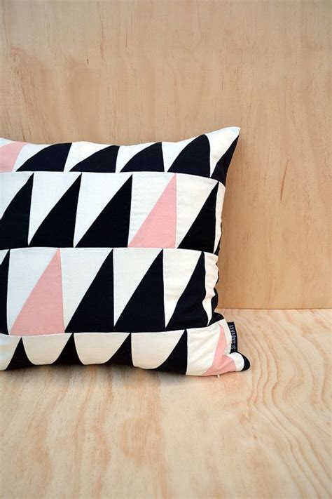 Geometric Cushion Cover Triangles Black White Pale Pink 3200