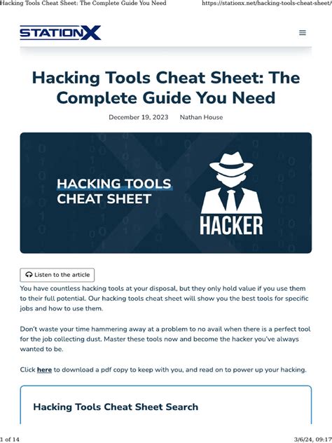 Hacking Tools Cheat Sheet The Complete Guide You Need Pdf