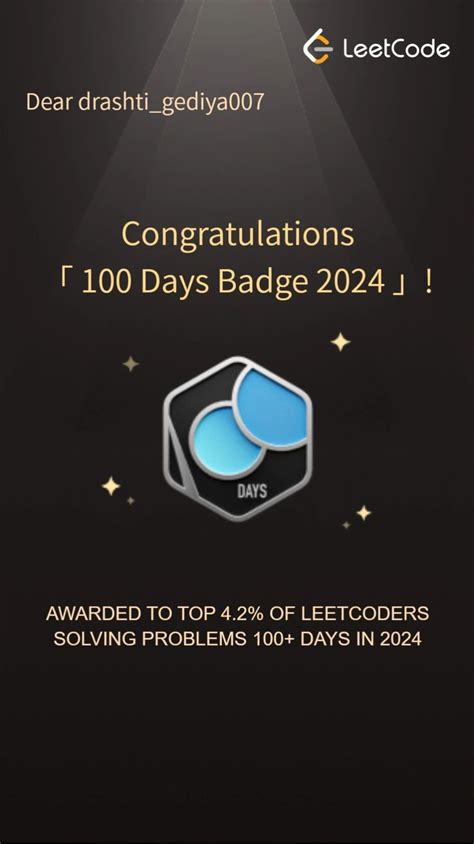 Finished 100 Days Of Leetcode Challenge Drashti Gediya Posted On The
