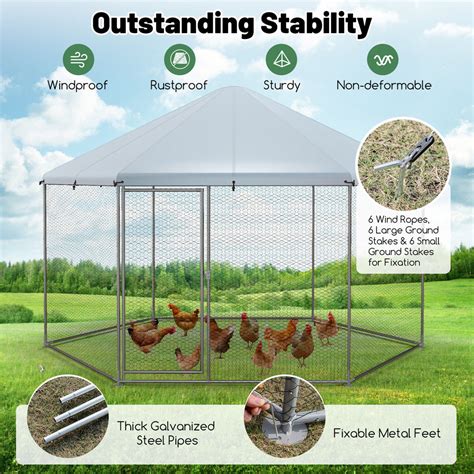 Costway Hexagonal Metal Chicken Coop With Lockable Door Wilko