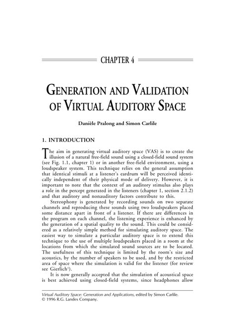 Pdf Generation And Validation Of Virtual Auditory Space