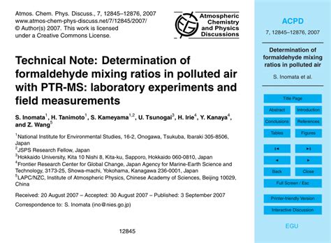 Pdf Technical Note Determination Of Formaldehyde Mixing Ratios In