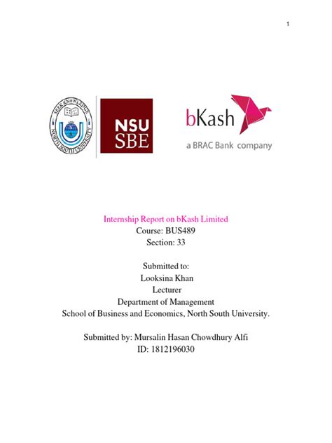 In0319 Mursalin Hasan Chowdhury Alfi Internship Report On Bkash Limited Pdf Business