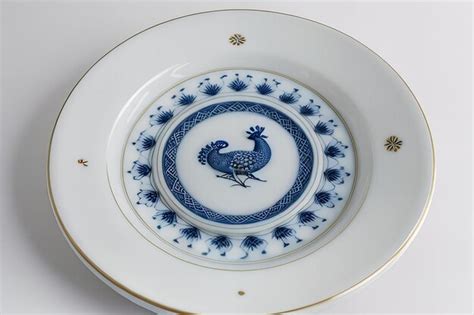 Porcelain Dish With Peacock Design Premium Ai Generated Image