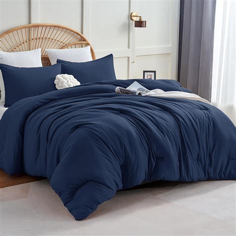 Cozylux King Size Comforter Set Navy Blue 3 Pieces Lightweight Down