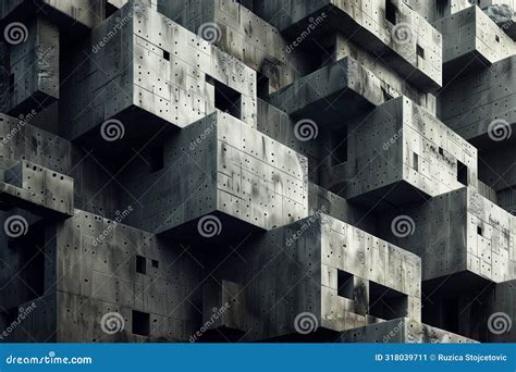 Abstract Geometric Building With Light And Shadow Of Brutalist Architecture Ai Photo Stock