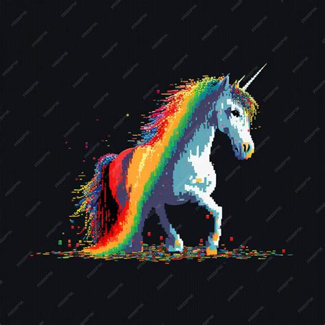 Premium Ai Image Pixel Unicorn With Rainbow On Black Background Generative Ai