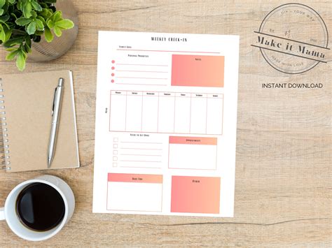 Weekly Check In Template Printable PDF Family Weekly Check In Worksheet Communication