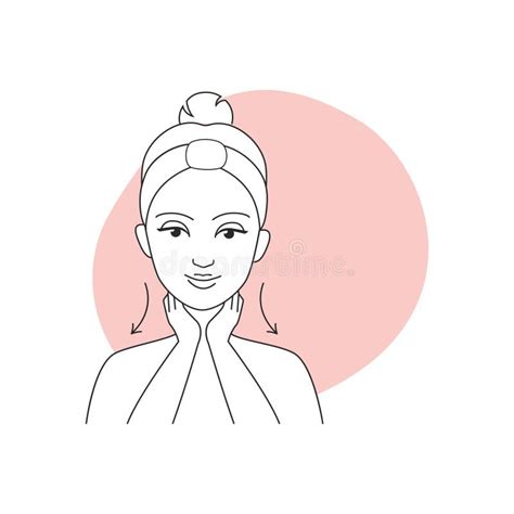 Model Girl Making Massage Of Skin Neck In Direction Of Downward Arrows