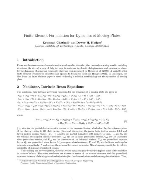 Finite Element Formulation For Dynamics Of A Moving Plate Pdf