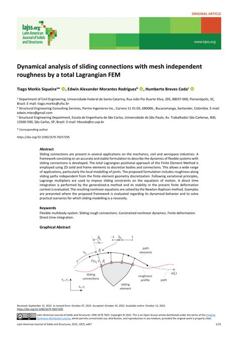 Pdf Dynamical Analysis Of Sliding Connections With Mesh Independent Roughness By A Total
