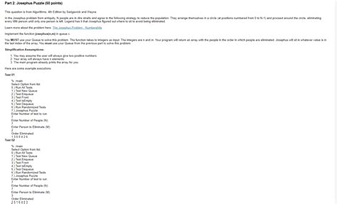 Solved Part 2 Josephus Puzzle 50 Points This Question Is