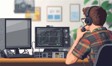 Amateur Radio Operator Engaged In Communication Monitoring Signals On Multiple Screens