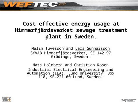 Ppt Cost Effective Energy Usage At Himmerfjärdsverket Sewage