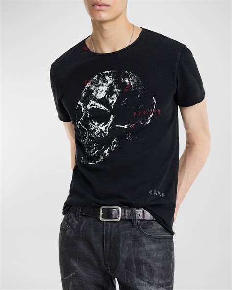 John Varvatos Mens Bowery Skull Raw Edge T Shirt Neiman Marcus