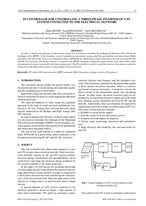 Pdf Pi Controller For Controlling A Three Phase Inverter Of A Pv