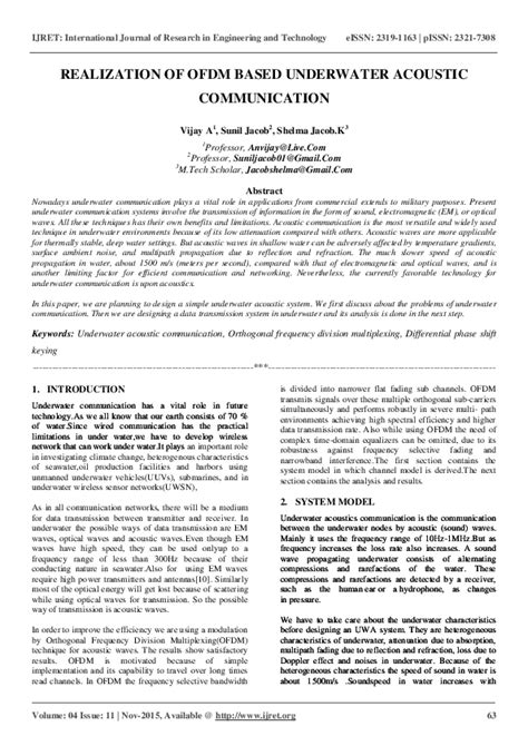 Pdf Realization Of Ofdm Based Underwater Acoustic Communication