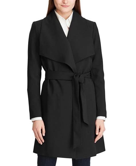 Lauren Ralph Lauren Womens Crepe Belted Wrap Coat Created For Macys