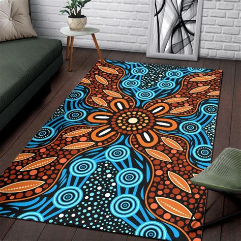 Australia Aboriginal Dot Art Area Rug Indigenous River And Land Dot
