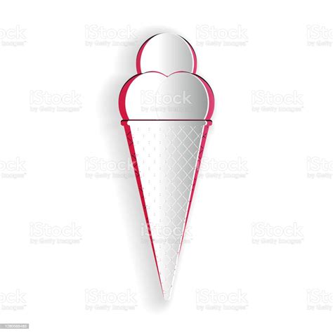 흰색 배경에 고립 된 와플 콘 아이콘에 아이스크림을 잘라 종이 종이 아트 스타일 벡터 거품 내기에 대한 스톡 벡터 아트 및 기타 이미지 거품 내기 냉동된 냉동식품