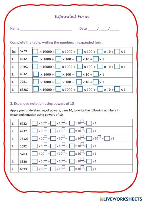 Expanded Notation Interactive Exercise For Year 7 Live Worksheets Worksheets Library
