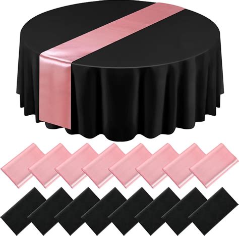 Tudomro 16 Pcs Black And Rose Gold Round Plastic Tablecloth
