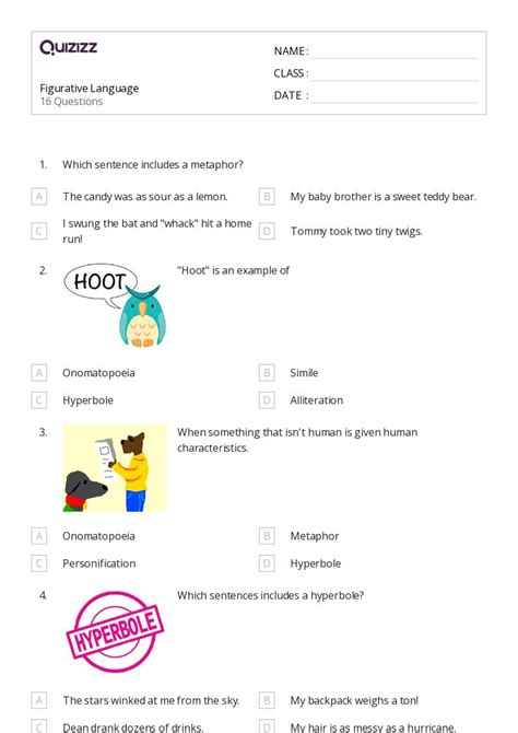 50 Figurative Language Worksheets For 5th Year On Quizizz Free And Printable