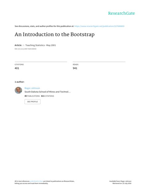 an introduction to the bootstrap teaching statistics may 2001 pdf bootstrapping statistics